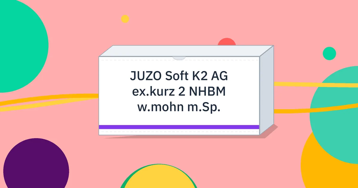 Symbolbild: Packung mit der Aufschrift JUZO Soft K2 AG ex.kurz 2 NHBM w.mohn m.Sp. (PZN 15021686) – Verfügbarkeit und Bezug in Apotheken in Frankfurt am Main