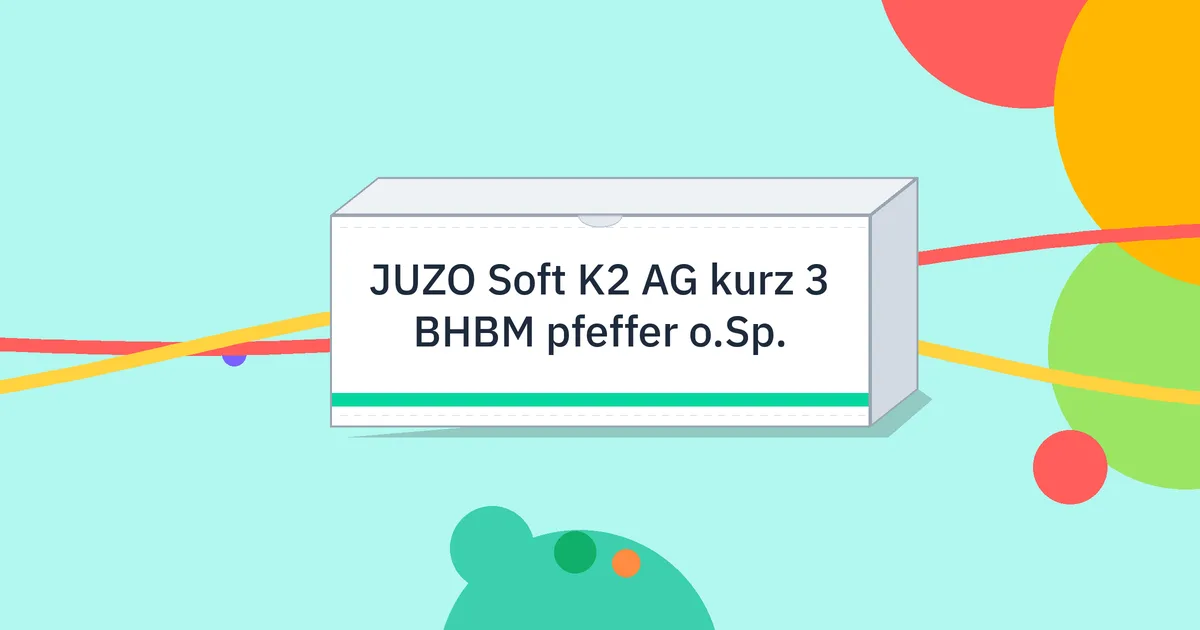 Symbolbild: Packung mit der Aufschrift JUZO Soft K2 AG kurz 3 BHBM pfeffer o.Sp. (PZN 14861384) – Verfügbarkeit und Bezug in Apotheken in Frankfurt am Main
