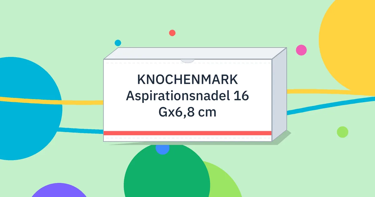 Symbolbild: Packung mit der Aufschrift KNOCHENMARK Aspirationsnadel 16 Gx6,8 cm (PZN 06772732) – Verfügbarkeit und Bezug in Apotheken in Frankfurt am Main