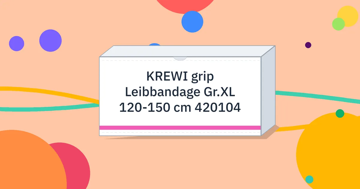 Symbolbild: Packung mit der Aufschrift KREWI grip Leibbandage Gr.XL 120-150 cm 420104 (PZN 07298066) – Verfügbarkeit und Bezug in Apotheken in Frankfurt am Main