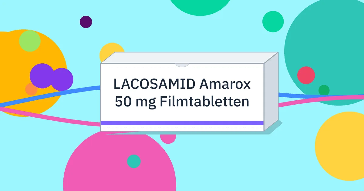 Symbolbild: Packung mit der Aufschrift LACOSAMID Amarox 50 mg Filmtabletten (PZN 18138549) – Verfügbarkeit und Bezug in Apotheken in Frankfurt am Main