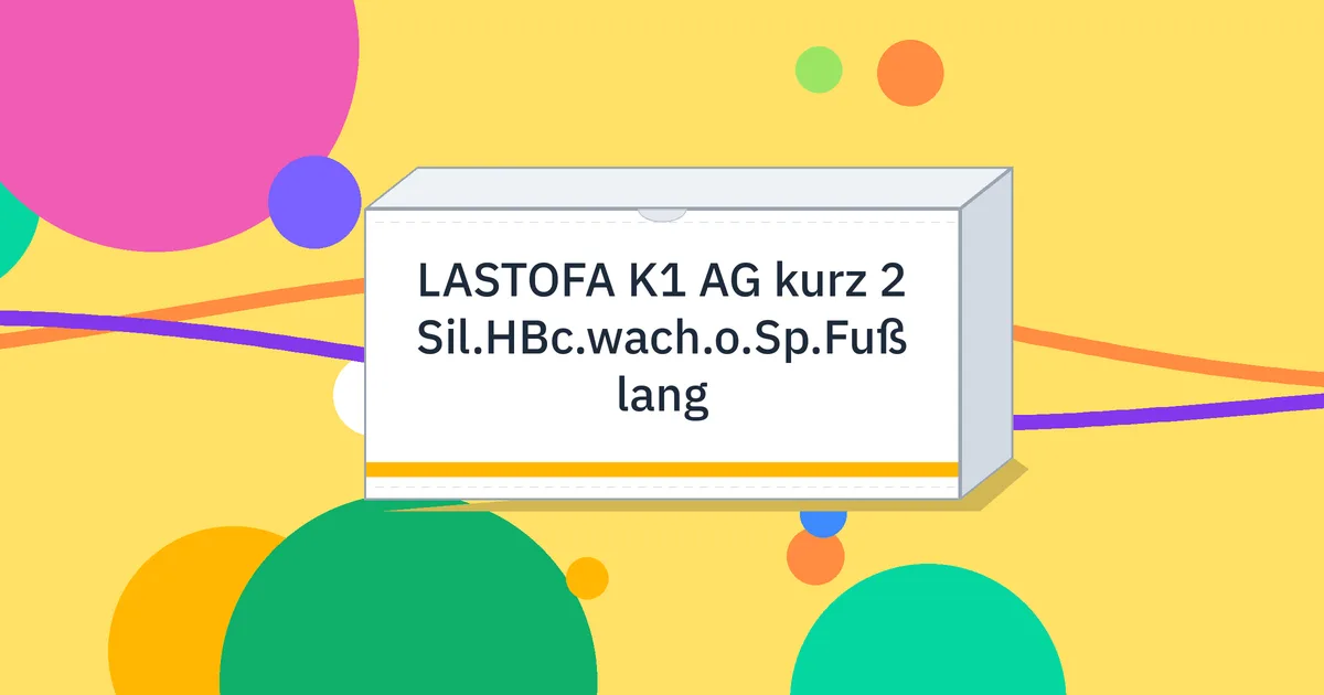 Symbolbild: Packung mit der Aufschrift LASTOFA K1 AG kurz 2 Sil.HBc.wach.o.Sp.Fuß lang (PZN 14148054) – Verfügbarkeit und Bezug in Apotheken in Frankfurt am Main