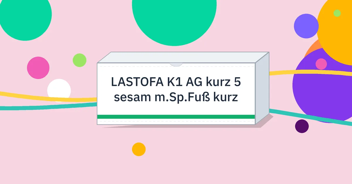 Symbolbild: Packung mit der Aufschrift LASTOFA K1 AG kurz 5 sesam m.Sp.Fuß kurz (PZN 13793522) – Verfügbarkeit und Bezug in Apotheken in Frankfurt am Main