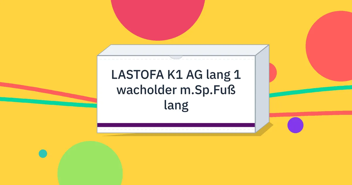 Symbolbild: Packung mit der Aufschrift LASTOFA K1 AG lang 1 wacholder m.Sp.Fuß lang (PZN 13788863) – Verfügbarkeit und Bezug in Apotheken in Frankfurt am Main