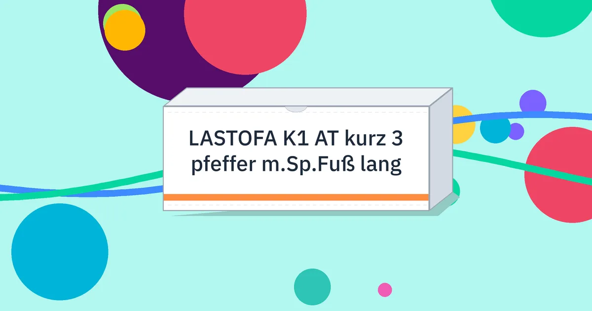 Symbolbild: Packung mit der Aufschrift LASTOFA K1 AT kurz 3 pfeffer m.Sp.Fuß lang (PZN 13796064) – Verfügbarkeit und Bezug in Apotheken in Frankfurt am Main