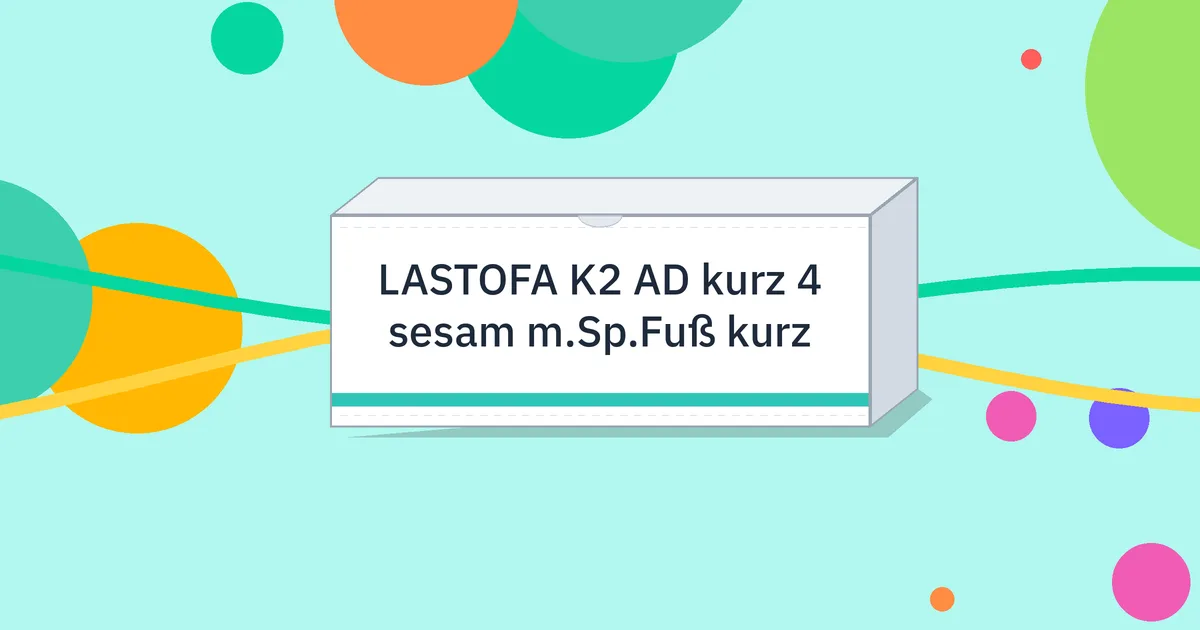 Symbolbild: Packung mit der Aufschrift LASTOFA K2 AD kurz 4 sesam m.Sp.Fuß kurz (PZN 13800713) – Verfügbarkeit und Bezug in Apotheken in Frankfurt am Main