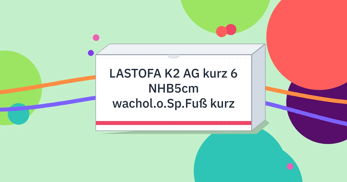 Symbolbild: Packung mit der Aufschrift LASTOFA K2 AG kurz 6 NHB5cm wachol.o.Sp.Fuß kurz (PZN 13807690) – Verfügbarkeit und Bezug in Apotheken in Frankfurt am Main
