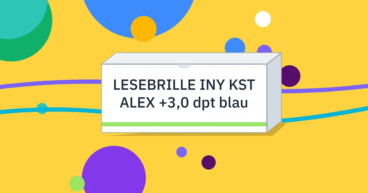 Symbolbild: Packung mit der Aufschrift LESEBRILLE INY KST ALEX +3,0 dpt blau (PZN 19941679) – Verfügbarkeit und Bezug in Apotheken in Frankfurt am Main