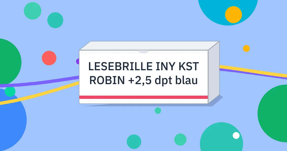 Symbolbild: Packung mit der Aufschrift LESEBRILLE INY KST ROBIN +2,5 dpt blau (PZN 19941107) – Verfügbarkeit und Bezug in Apotheken in Frankfurt am Main