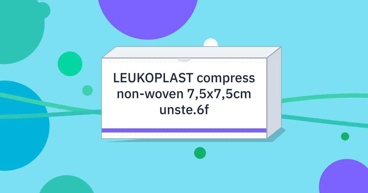 Symbolbild: Packung mit der Aufschrift LEUKOPLAST compress non-woven 7,5x7,5cm unste.6f (PZN 19064480) – Verfügbarkeit und Bezug in Apotheken in Frankfurt am Main