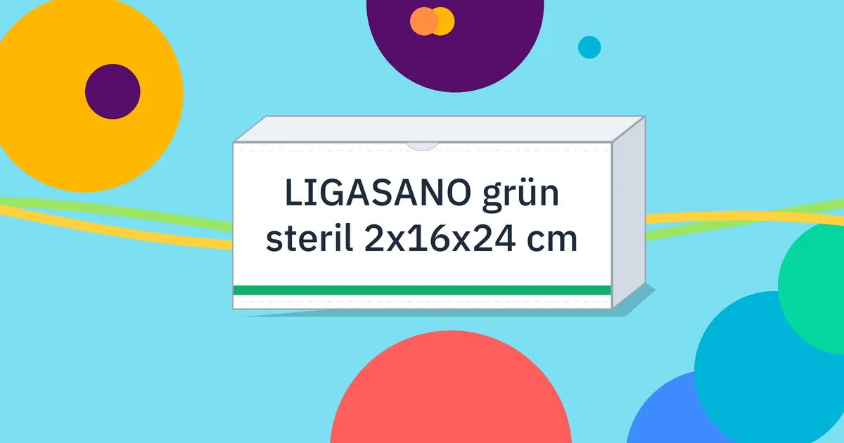 Symbolbild: Packung mit der Aufschrift LIGASANO grün steril 2x16x24 cm (PZN 20101973) – Verfügbarkeit und Bezug in Apotheken in Frankfurt am Main