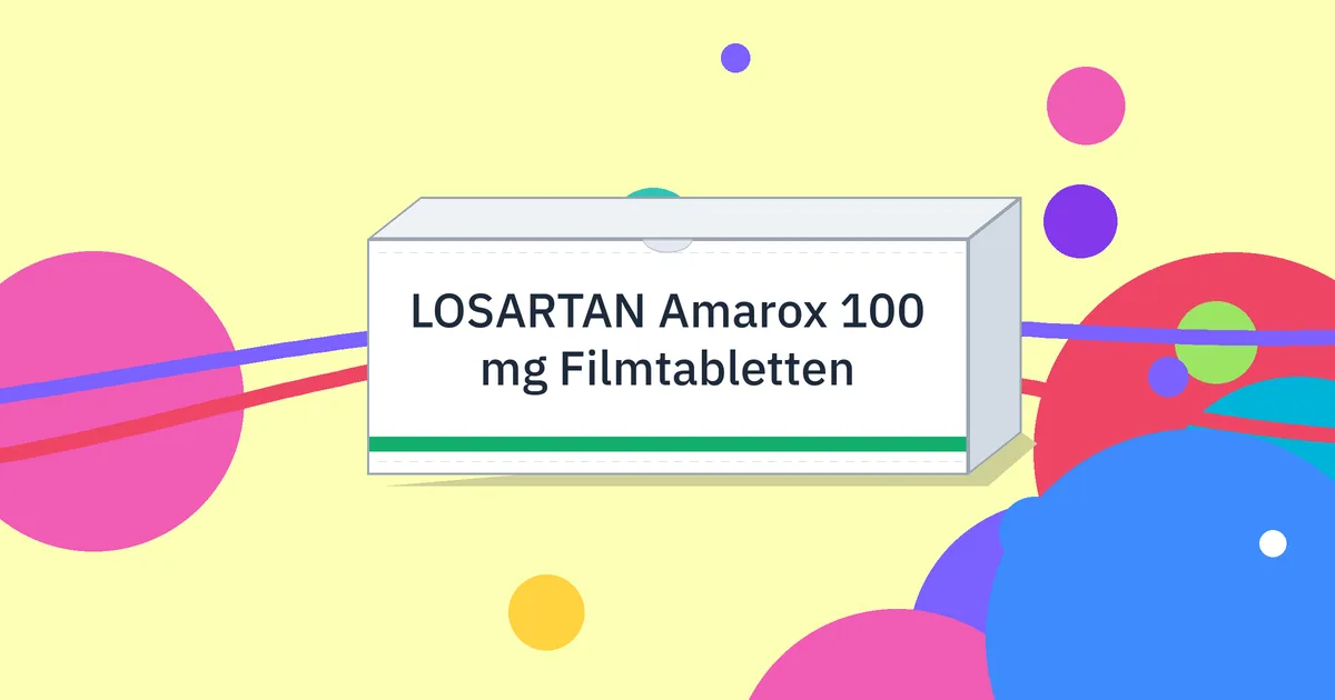 Symbolbild: Packung mit der Aufschrift LOSARTAN Amarox 100 mg Filmtabletten (PZN 18273394) – Verfügbarkeit und Bezug in Apotheken in Frankfurt am Main