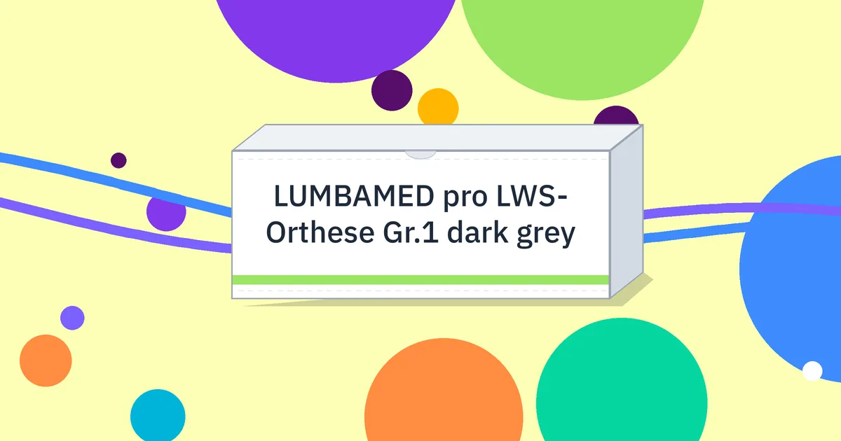 Symbolbild: Packung mit der Aufschrift LUMBAMED pro LWS-Orthese Gr.1 dark grey (PZN 20603901) – Verfügbarkeit und Bezug in Apotheken in Frankfurt am Main