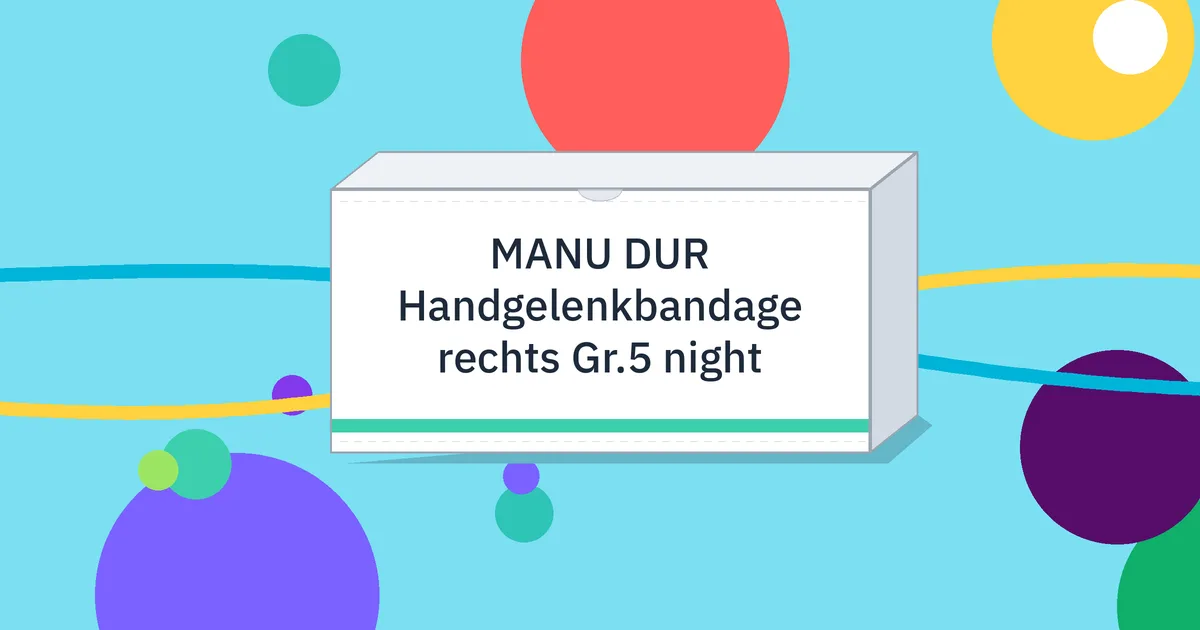 Symbolbild: Packung mit der Aufschrift MANU DUR Handgelenkbandage rechts Gr.5 night (PZN 19961653) – Verfügbarkeit und Bezug in Apotheken in Frankfurt am Main