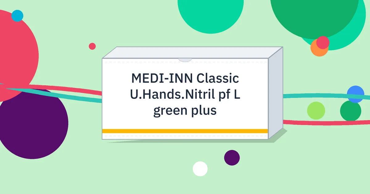 Symbolbild: Packung mit der Aufschrift MEDI-INN Classic U.Hands.Nitril pf L green plus (PZN 18445375) – Verfügbarkeit und Bezug in Apotheken in Frankfurt am Main