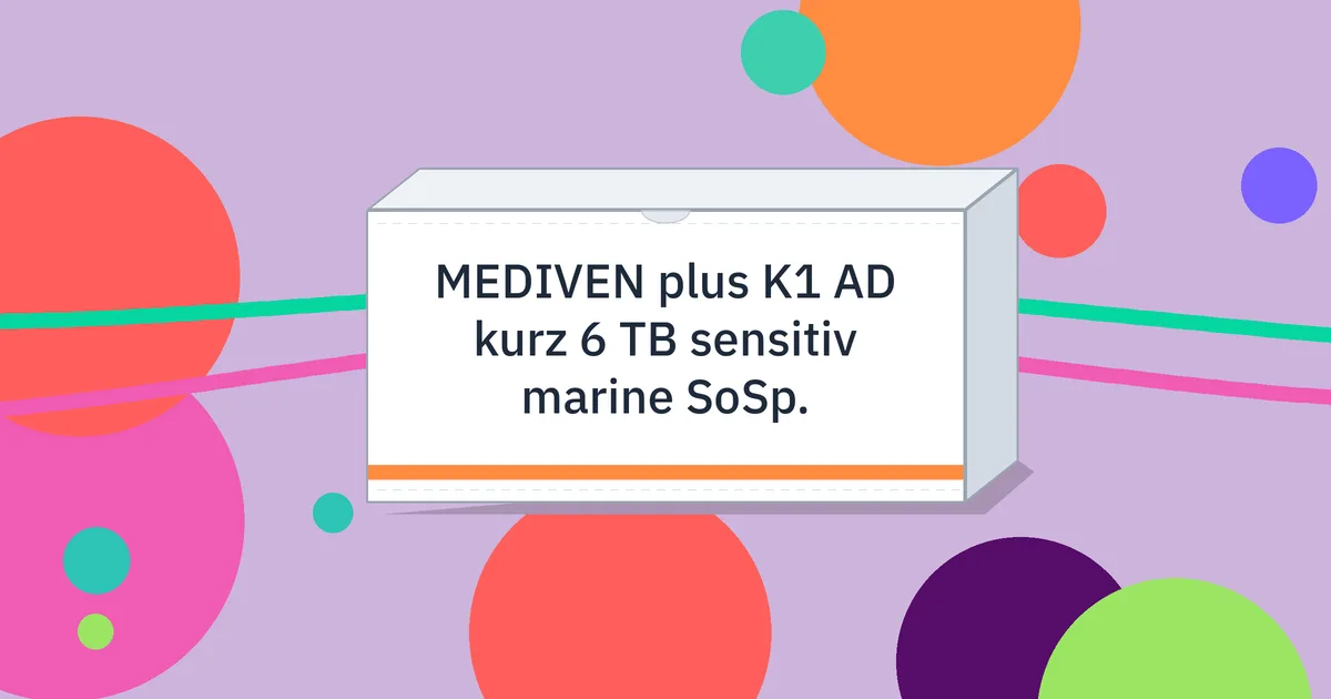 Symbolbild: Packung mit der Aufschrift MEDIVEN plus K1 AD kurz 6 TB sensitiv marine SoSp. (PZN 15052907) – Verfügbarkeit und Bezug in Apotheken in Frankfurt am Main