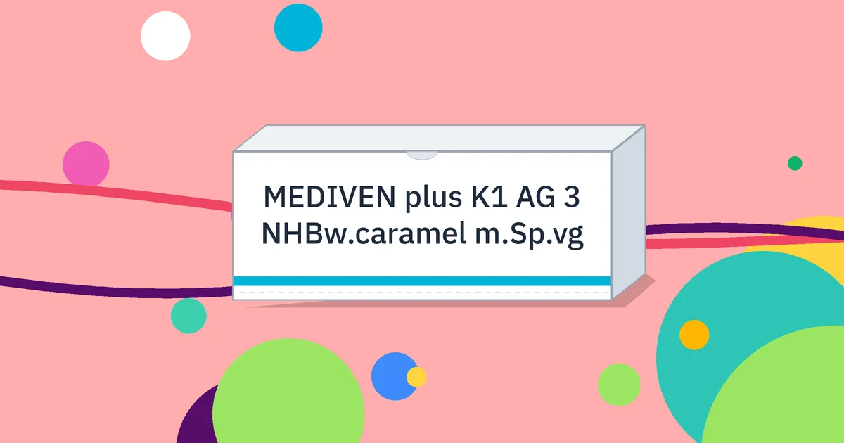 Symbolbild: Packung mit der Aufschrift MEDIVEN plus K1 AG 3 NHBw.caramel m.Sp.vg (PZN 15924201) – Verfügbarkeit und Bezug in Apotheken in Frankfurt am Main