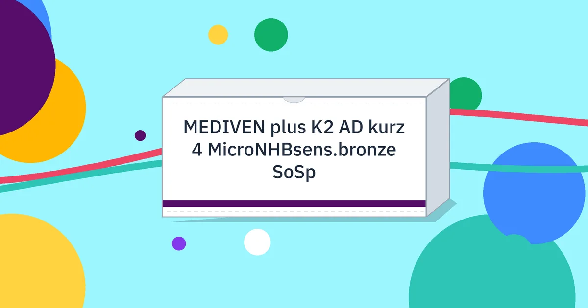 Symbolbild: Packung mit der Aufschrift MEDIVEN plus K2 AD kurz 4 MicroNHBsens.bronze SoSp (PZN 15934464) – Verfügbarkeit und Bezug in Apotheken in Frankfurt am Main