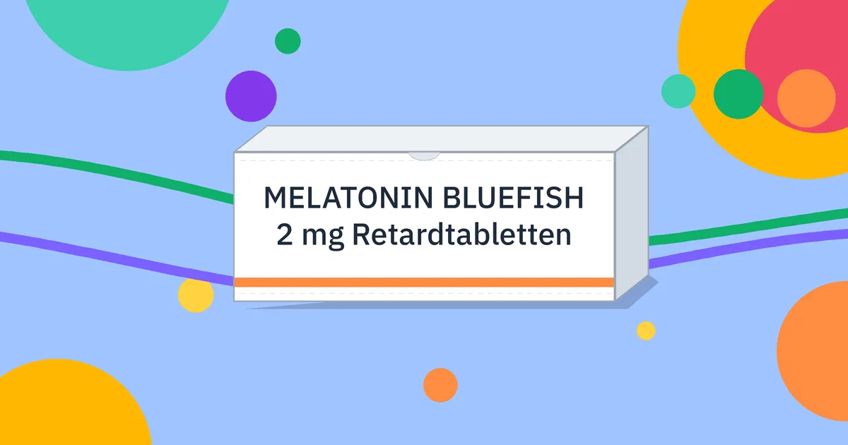 Symbolbild: Packung mit der Aufschrift MELATONIN BLUEFISH 2 mg Retardtabletten (PZN 19211024) – Verfügbarkeit und Bezug in Apotheken in Frankfurt am Main