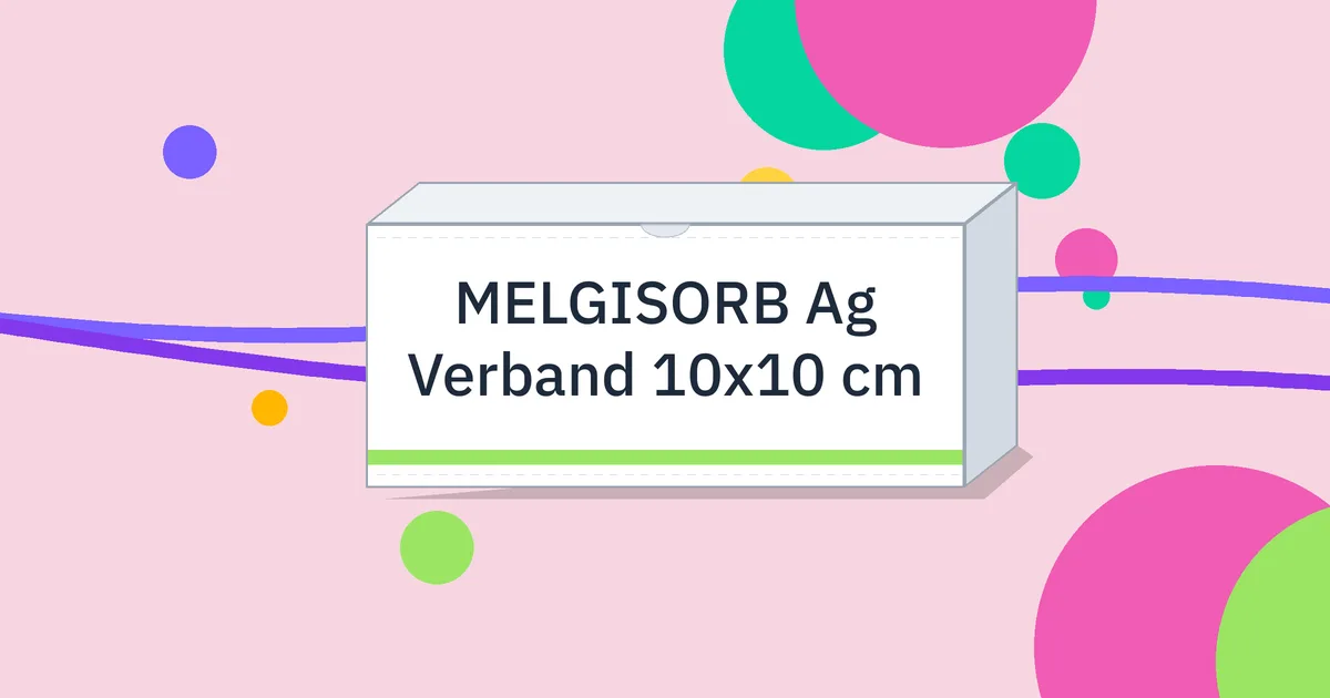 Symbolbild: Packung mit der Aufschrift MELGISORB Ag Verband 10x10 cm (PZN 05868217) – Verfügbarkeit und Bezug in Apotheken in Frankfurt am Main