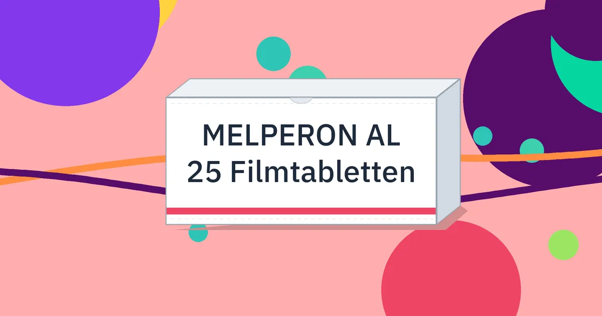 Symbolbild: Packung mit der Aufschrift MELPERON AL 25 Filmtabletten (PZN 01104345) – Verfügbarkeit und Bezug in Apotheken in Frankfurt am Main