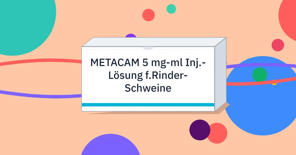 Symbolbild: Packung mit der Aufschrift METACAM 5 mg-ml Inj.-Lösung f.Rinder-Schweine (PZN 16821986) – Verfügbarkeit und Bezug in Apotheken in Frankfurt am Main