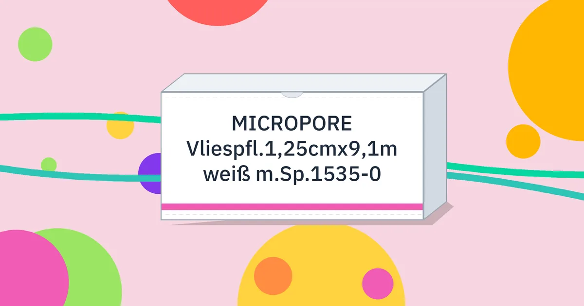 Symbolbild: Packung mit der Aufschrift MICROPORE Vliespfl.1,25cmx9,1m weiß m.Sp.1535-0 (PZN 12394027) – Verfügbarkeit und Bezug in Apotheken in Frankfurt am Main