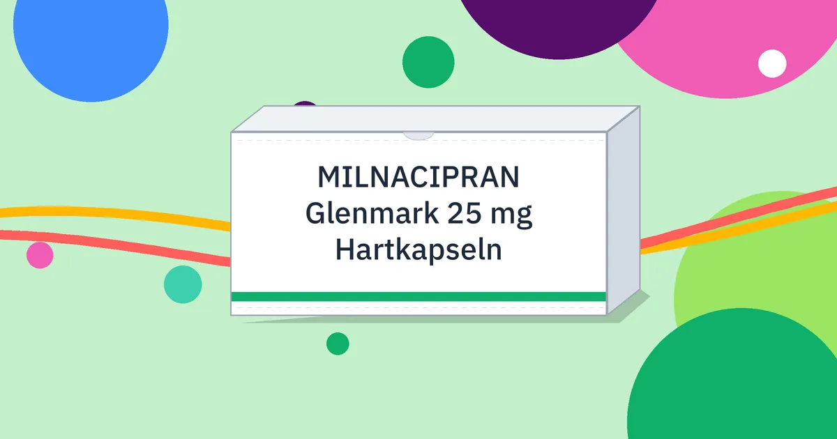Symbolbild: Packung mit der Aufschrift MILNACIPRAN Glenmark 25 mg Hartkapseln (PZN 18775718) – Verfügbarkeit und Bezug in Apotheken in Frankfurt am Main