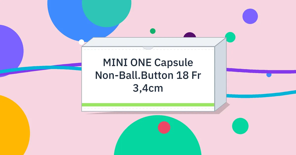 Symbolbild: Packung mit der Aufschrift MINI ONE Capsule Non-Ball.Button 18 Fr 3,4cm (PZN 14343821) – Verfügbarkeit und Bezug in Apotheken in Frankfurt am Main