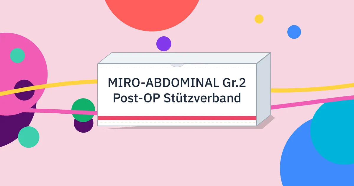 Symbolbild: Packung mit der Aufschrift MIRO-ABDOMINAL Gr.2 Post-OP Stützverband (PZN 06853465) – Verfügbarkeit und Bezug in Apotheken in Frankfurt am Main