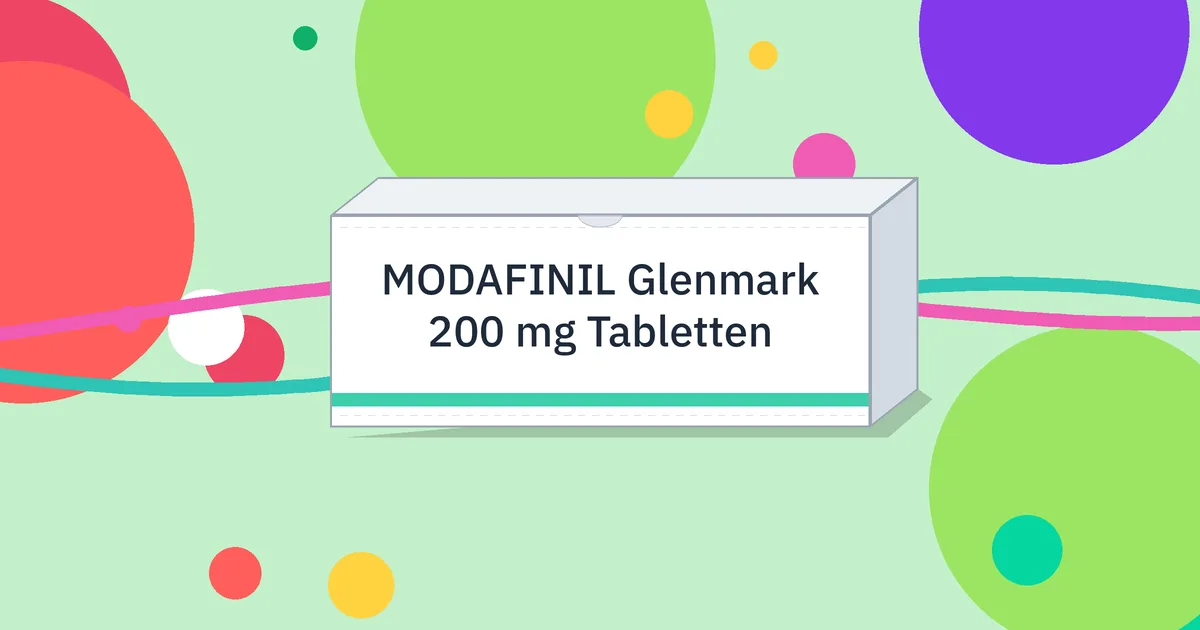 Symbolbild: Packung mit der Aufschrift MODAFINIL Glenmark 200 mg Tabletten (PZN 11323539) – Verfügbarkeit und Bezug in Apotheken in Frankfurt am Main