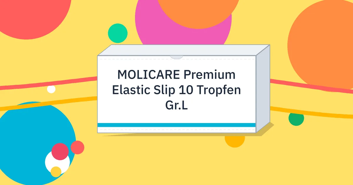 Symbolbild: Packung mit der Aufschrift MOLICARE Premium Elastic Slip 10 Tropfen Gr.L (PZN 14327199) – Verfügbarkeit und Bezug in Apotheken in Frankfurt am Main