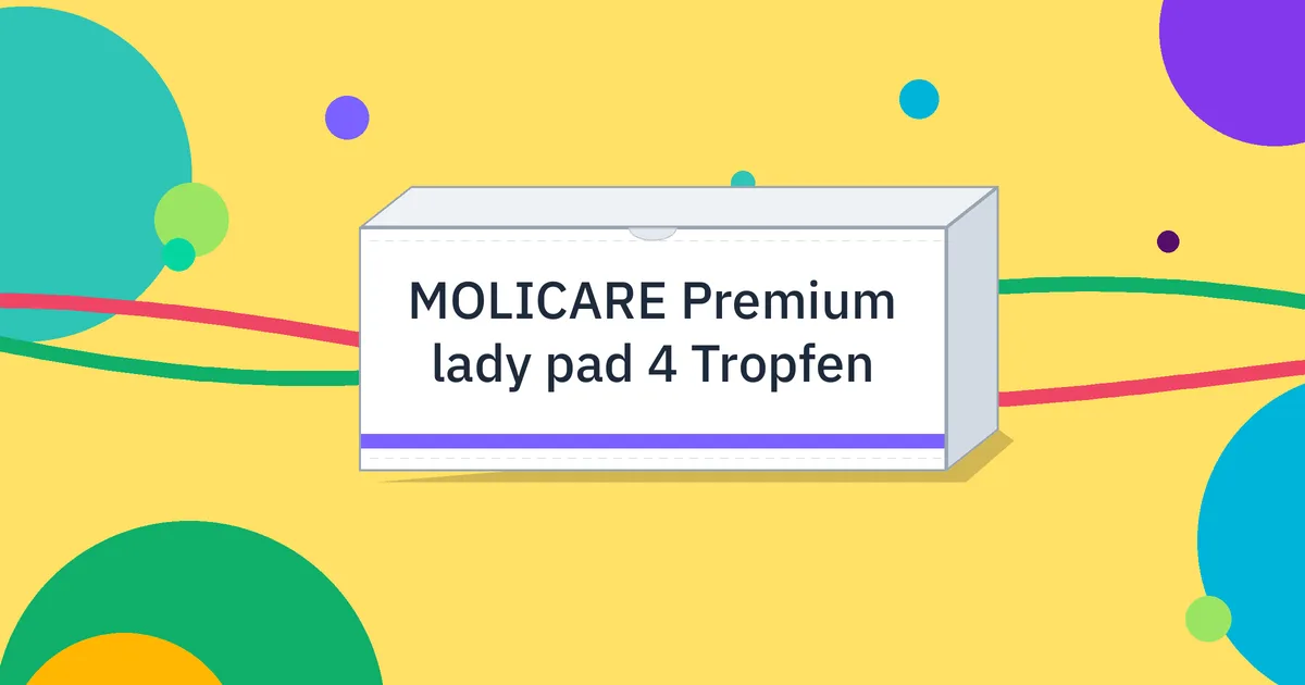 Symbolbild: Packung mit der Aufschrift MOLICARE Premium lady pad 4 Tropfen (PZN 15424817) – Verfügbarkeit und Bezug in Apotheken in Frankfurt am Main