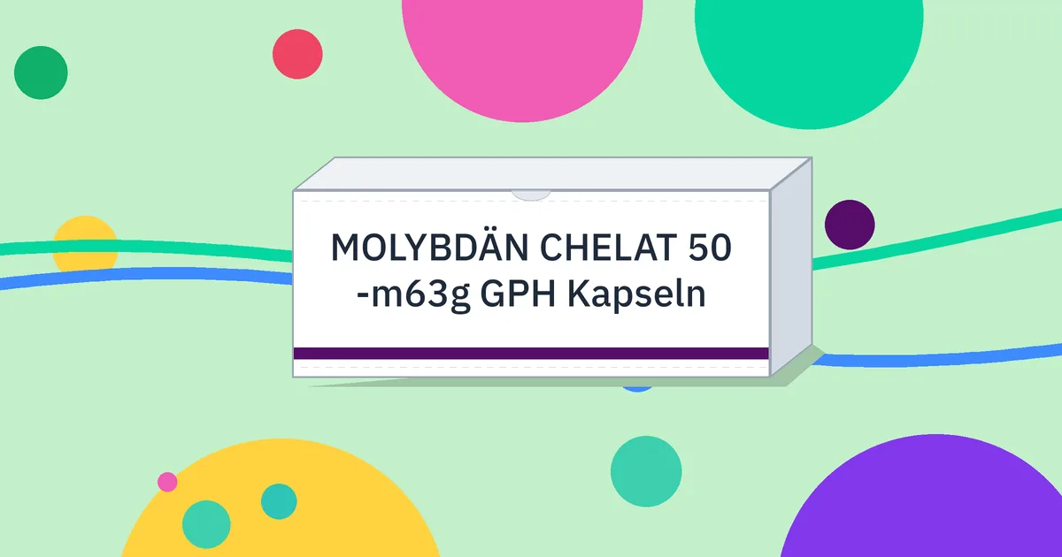 Symbolbild: Packung mit der Aufschrift MOLYBDÄN CHELAT 50 -m63g GPH Kapseln (PZN 10190639) – Verfügbarkeit und Bezug in Apotheken in Frankfurt am Main