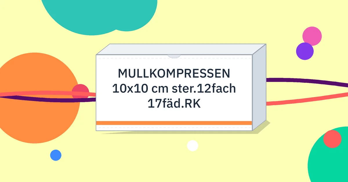 Symbolbild: Packung mit der Aufschrift MULLKOMPRESSEN 10x10 cm ster.12fach 17fäd.RK (PZN 06930556) – Verfügbarkeit und Bezug in Apotheken in Frankfurt am Main