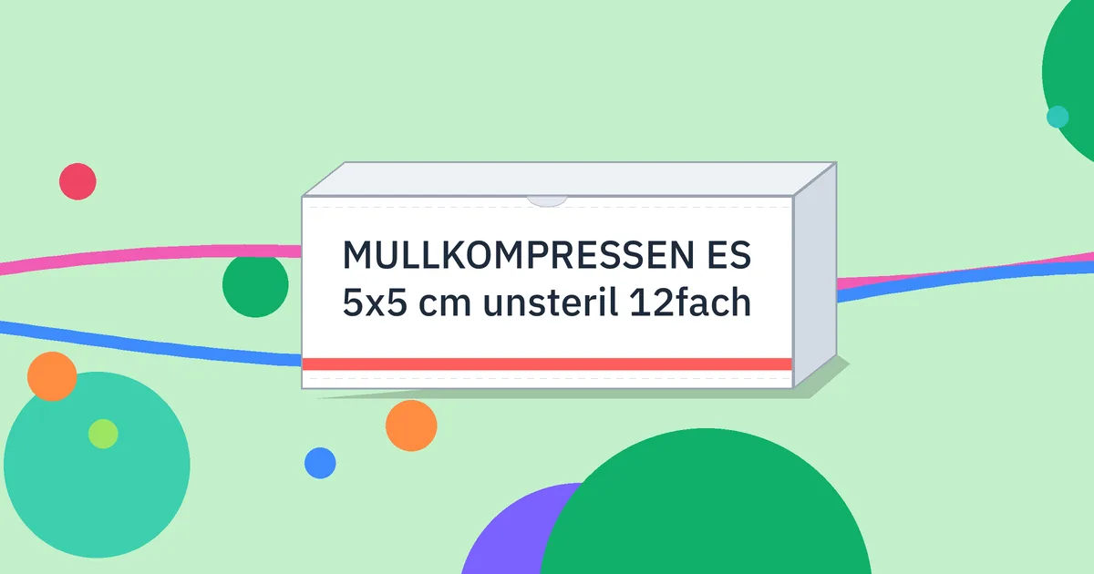 Symbolbild: Packung mit der Aufschrift MULLKOMPRESSEN ES 5x5 cm unsteril 12fach (PZN 07329051) – Verfügbarkeit und Bezug in Apotheken in Frankfurt am Main