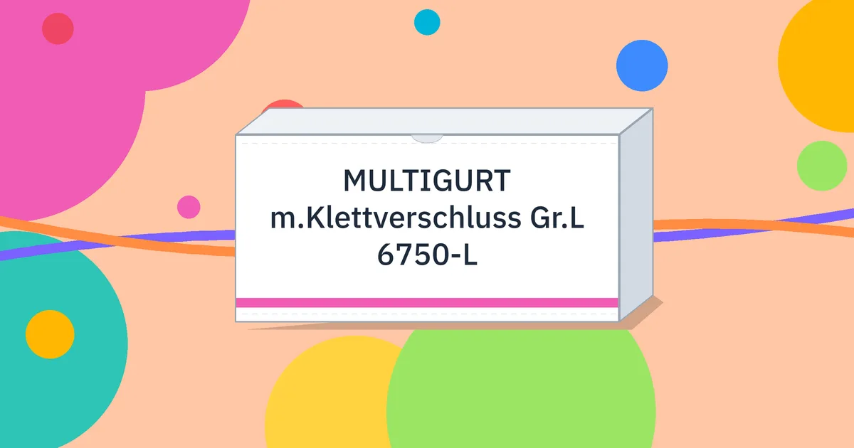 Symbolbild: Packung mit der Aufschrift MULTIGURT m.Klettverschluss Gr.L 6750-L (PZN 13586208) – Verfügbarkeit und Bezug in Apotheken in Frankfurt am Main