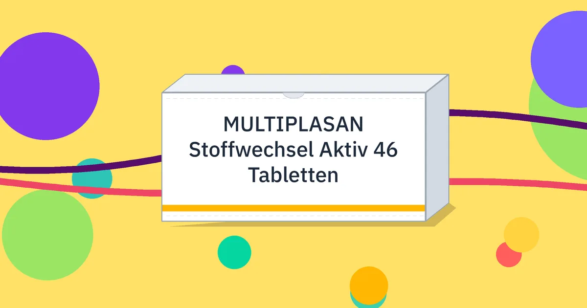 Symbolbild: Packung mit der Aufschrift MULTIPLASAN Stoffwechsel Aktiv 46 Tabletten (PZN 04155521) – Verfügbarkeit und Bezug in Apotheken in Frankfurt am Main