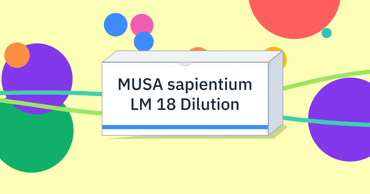 Symbolbild: Packung mit der Aufschrift MUSA sapientium LM 18 Dilution (PZN 13611745) – Verfügbarkeit und Bezug in Apotheken in Frankfurt am Main