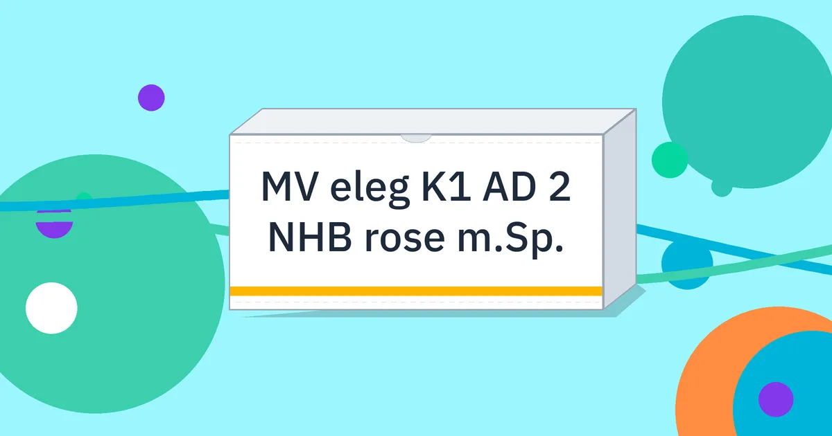 Symbolbild: Packung mit der Aufschrift MV eleg K1 AD 2 NHB rose m.Sp. (PZN 15674514) – Verfügbarkeit und Bezug in Apotheken in Frankfurt am Main