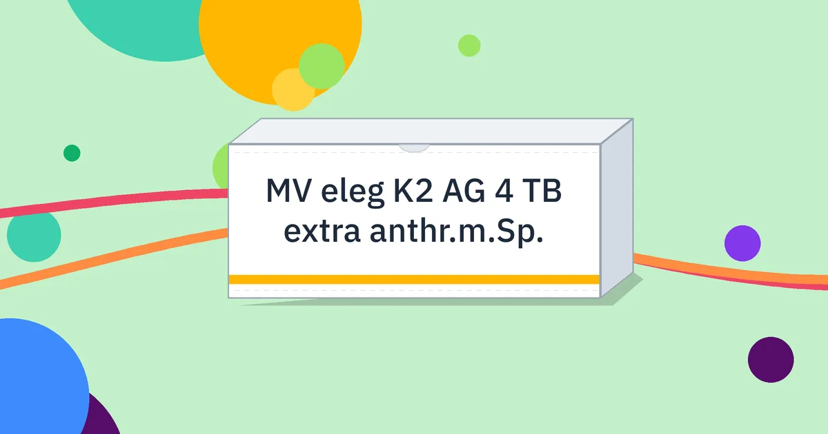 Symbolbild: Packung mit der Aufschrift MV eleg K2 AG 4 TB extra anthr.m.Sp. (PZN 09876076) – Verfügbarkeit und Bezug in Apotheken in Frankfurt am Main