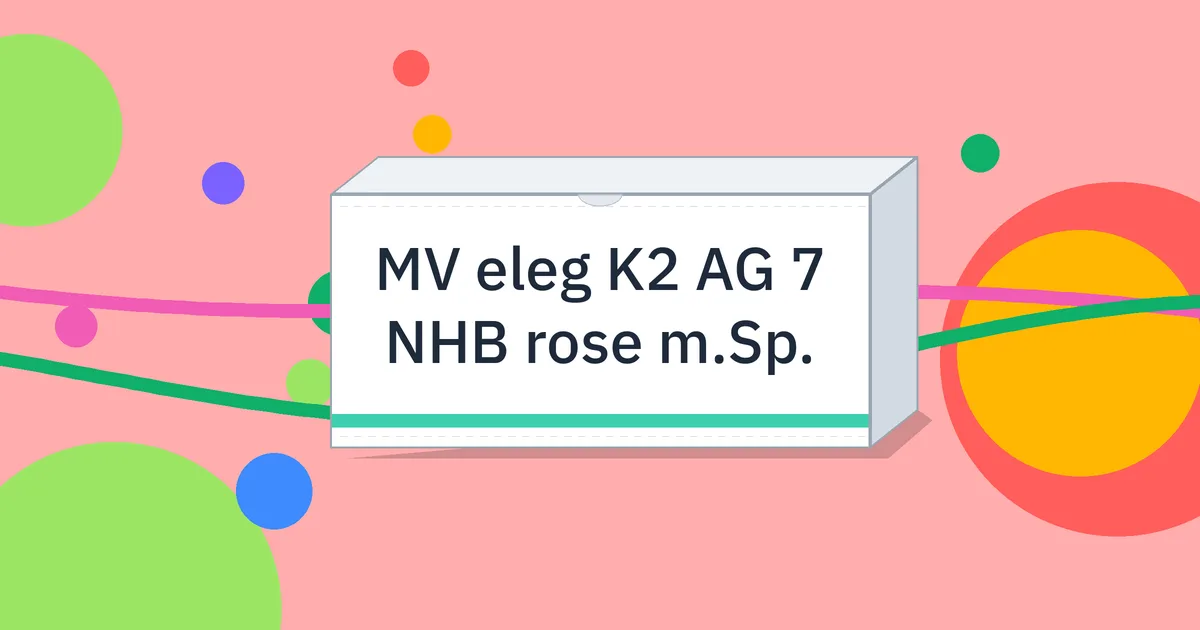 Symbolbild: Packung mit der Aufschrift MV eleg K2 AG 7 NHB rose m.Sp. (PZN 15730247) – Verfügbarkeit und Bezug in Apotheken in Frankfurt am Main