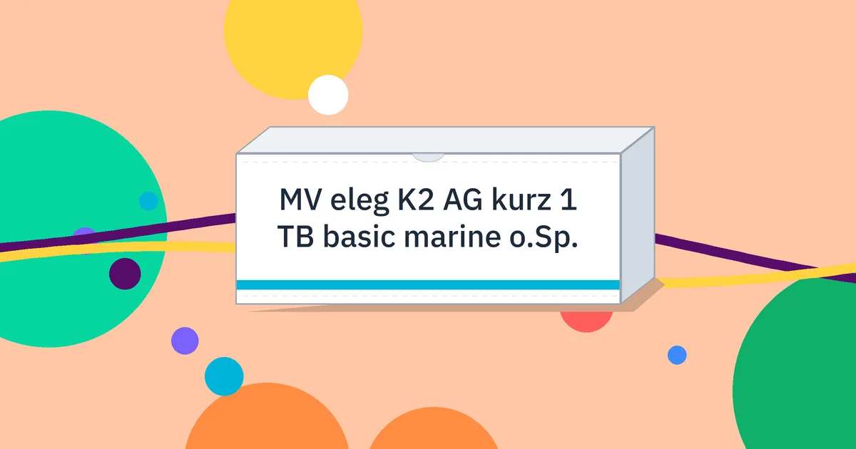 Symbolbild: Packung mit der Aufschrift MV eleg K2 AG kurz 1 TB basic marine o.Sp. (PZN 14608751) – Verfügbarkeit und Bezug in Apotheken in Frankfurt am Main