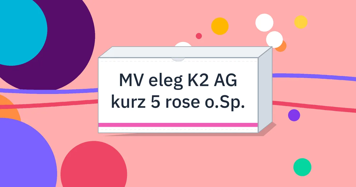 Symbolbild: Packung mit der Aufschrift MV eleg K2 AG kurz 5 rose o.Sp. (PZN 14697909) – Verfügbarkeit und Bezug in Apotheken in Frankfurt am Main