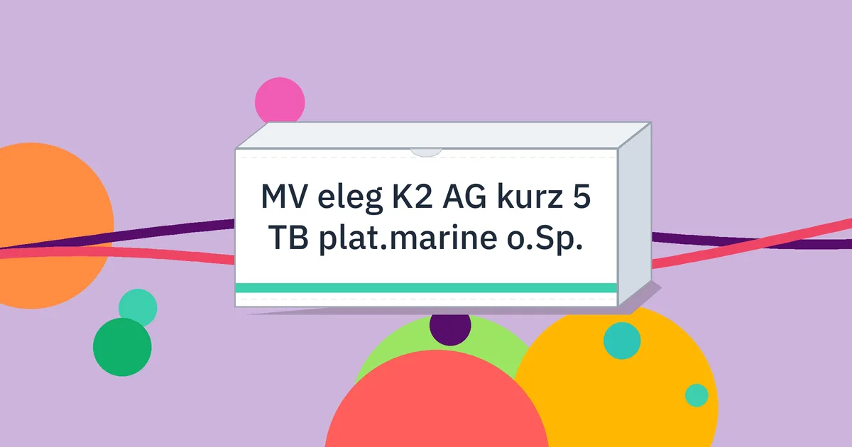 Symbolbild: Packung mit der Aufschrift MV eleg K2 AG kurz 5 TB plat.marine o.Sp. (PZN 14604776) – Verfügbarkeit und Bezug in Apotheken in Frankfurt am Main