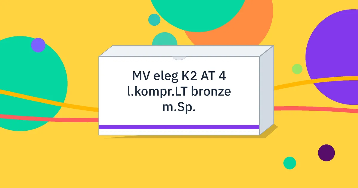 Symbolbild: Packung mit der Aufschrift MV eleg K2 AT 4 l.kompr.LT bronze m.Sp. (PZN 15285132) – Verfügbarkeit und Bezug in Apotheken in Frankfurt am Main