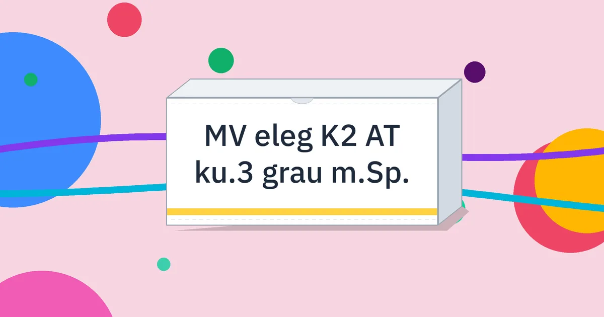 Symbolbild: Packung mit der Aufschrift MV eleg K2 AT ku.3 grau m.Sp. (PZN 18923053) – Verfügbarkeit und Bezug in Apotheken in Frankfurt am Main