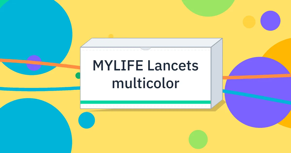 Symbolbild: Packung mit der Aufschrift MYLIFE Lancets multicolor (PZN 13706902) – Verfügbarkeit und Bezug in Apotheken in Frankfurt am Main
