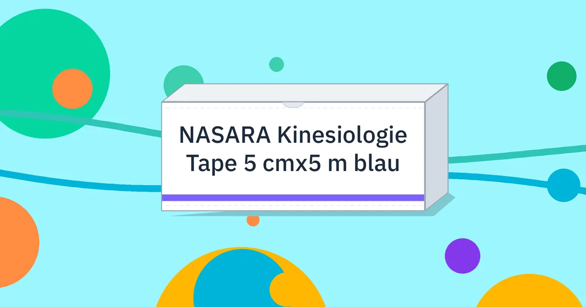 Symbolbild: Packung mit der Aufschrift NASARA Kinesiologie Tape 5 cmx5 m blau (PZN 09288735) – Verfügbarkeit und Bezug in Apotheken in Frankfurt am Main