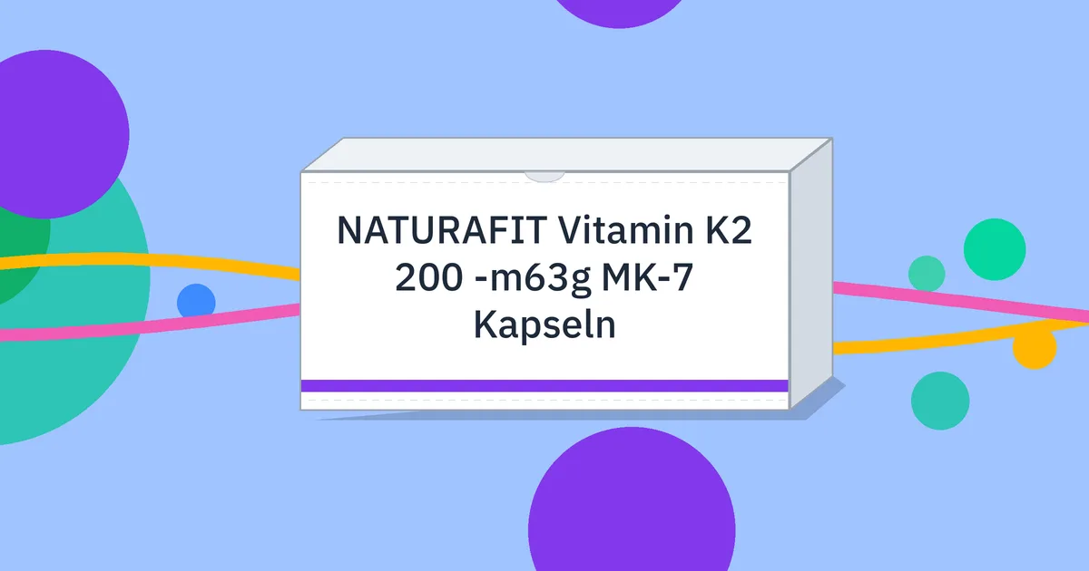 Symbolbild: Packung mit der Aufschrift NATURAFIT Vitamin K2 200 -m63g MK-7 Kapseln (PZN 16122248) – Verfügbarkeit und Bezug in Apotheken in Frankfurt am Main